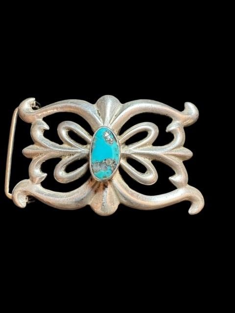 Native American Signed Sterling Sand Cast Belt Buckle Auction