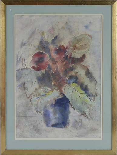 E Swisher Semi Abstract Flowers In Blue Vase