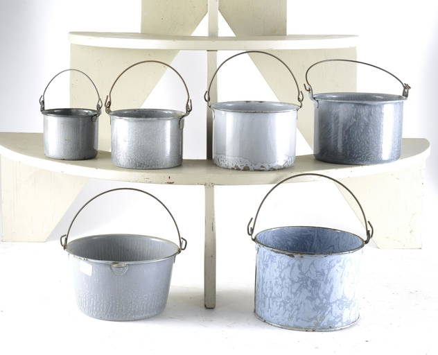 6 Piece Gray Enamelware Berry Buckets
