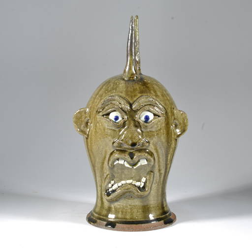 Jeff Young Mohawk Face Jug Wigstand Catawba Valley Pottery Nc