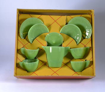 Play Time Glass Dishes Akro Agate Jadeite Tea Set In Original Box