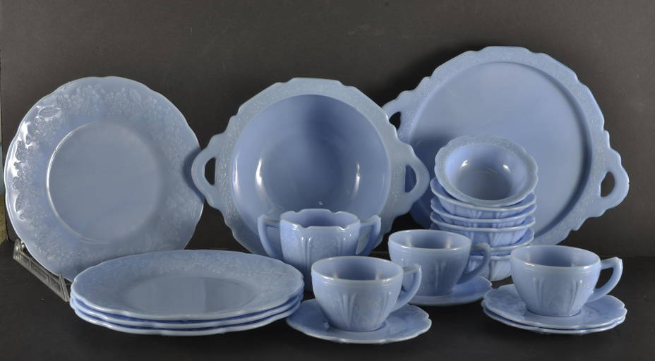 Collection Of ( 20) Pieces Of Matching Delphite Cherry Blossom Glassware