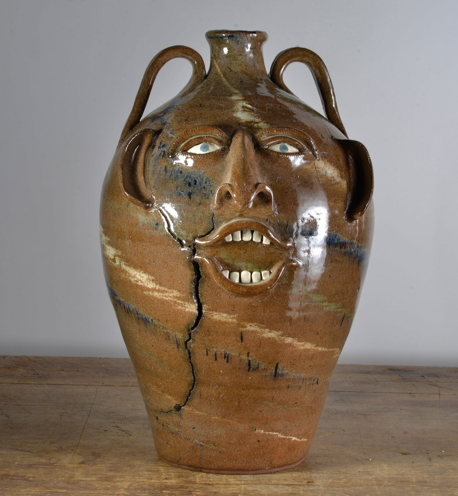 Joe Reinhardt Double Handled Swirl Face Jug Auction