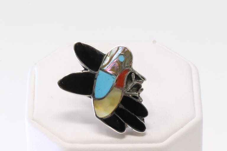 Native American Zuni Sterling Silver Mullti Color Bird Inlay Ring By ...