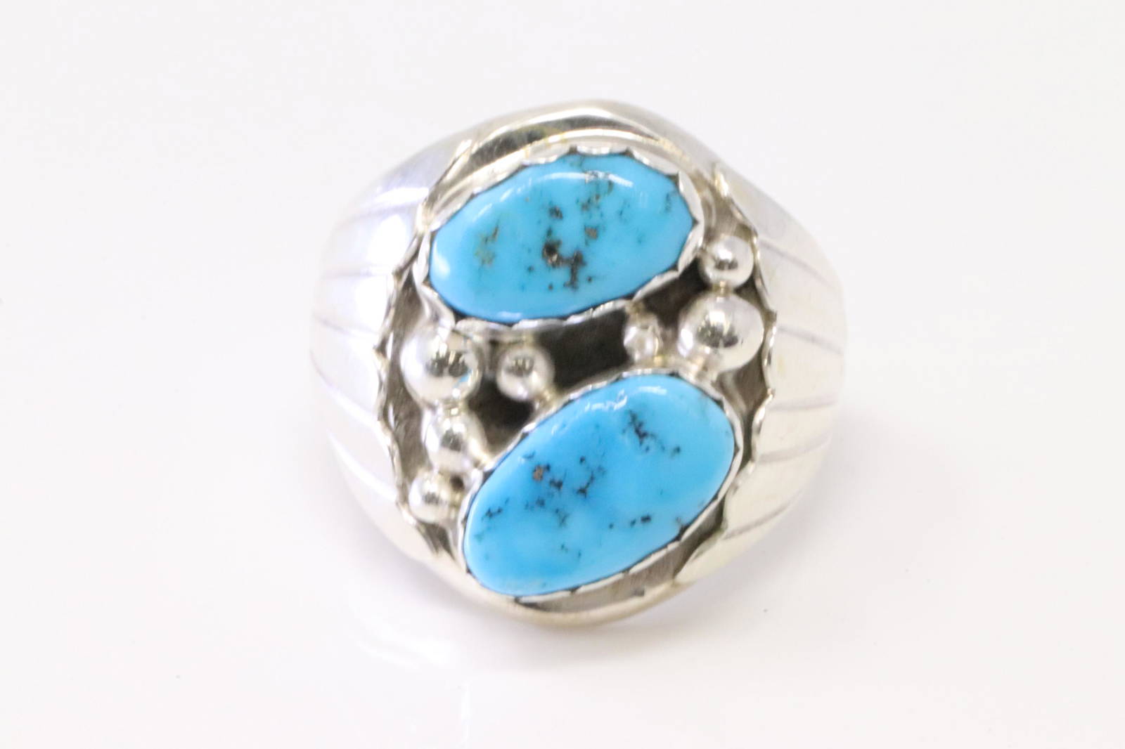 Native American Navajo Sterling Silver Turquoise Ring 2 Stone By S. Auction