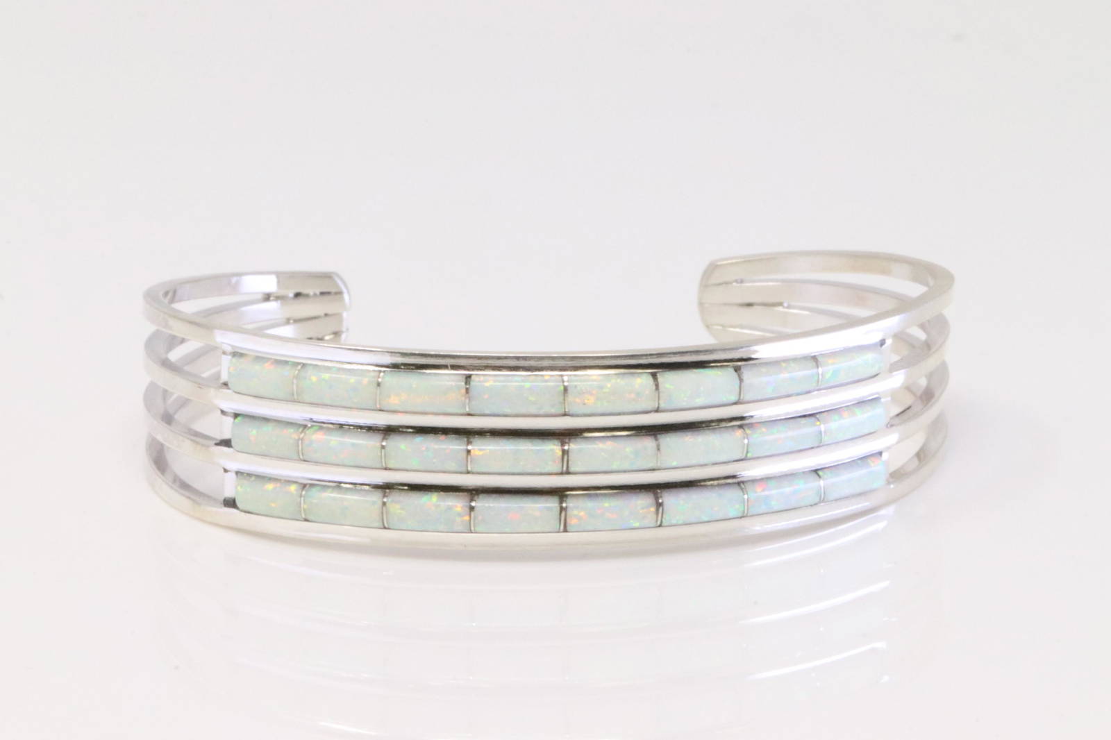 Native America Zuni Sterling Silver Opal Inlay Bracelet By A.l.w. Auction