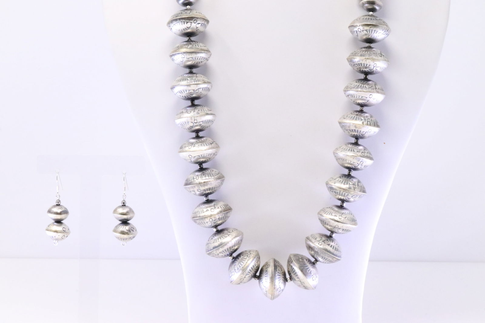 Native America Navajo Sterling Silver Pearl Beaded Necklace & Earring's ...