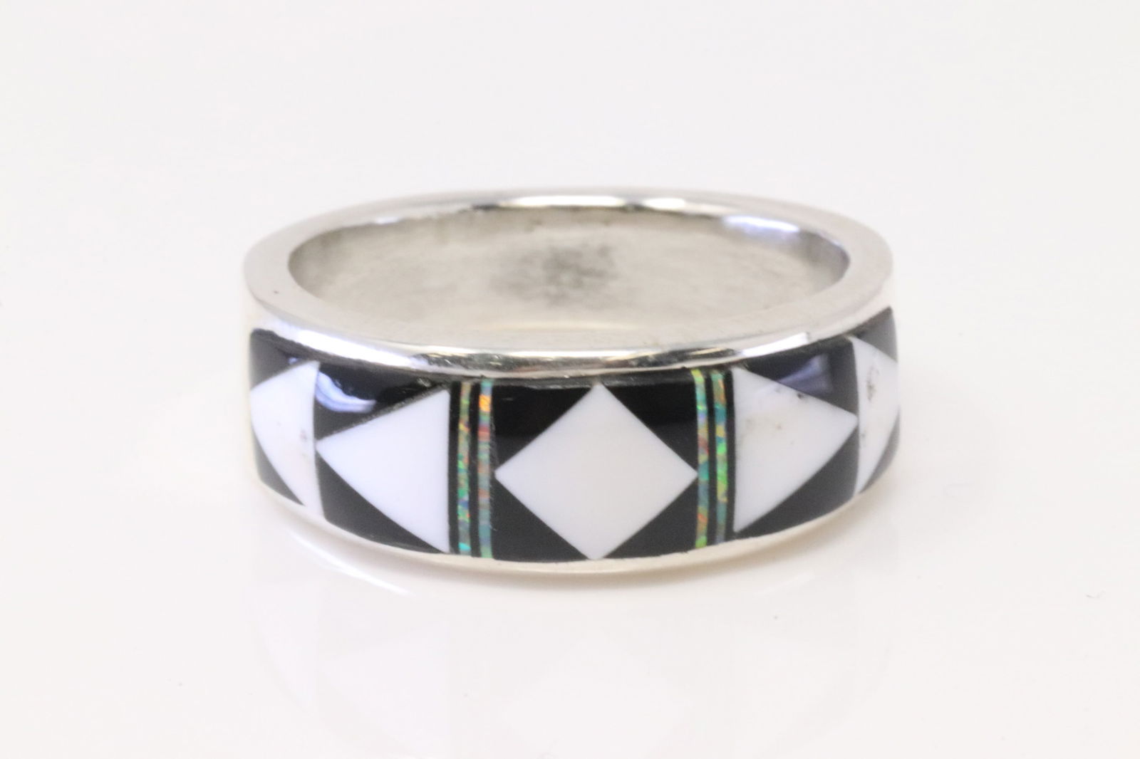 Native American Navajo Sterling Silver Multi Color Inlay Ring.