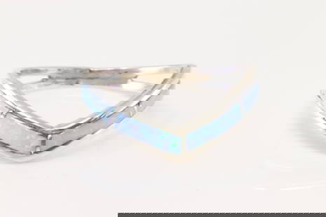 Native America Navajo Sterling Silver Synthetic Opal Inlay Ring By A.e.