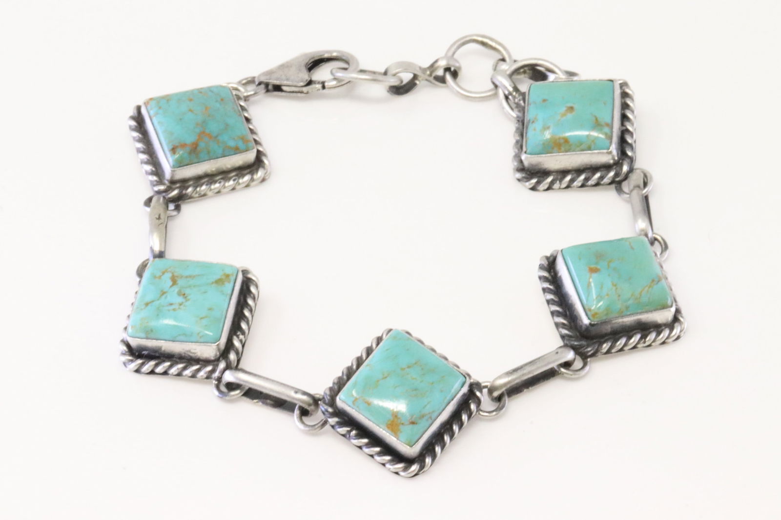 Native American Navajo Sterling Silver Kingman Turquoise Bracelet Link ...