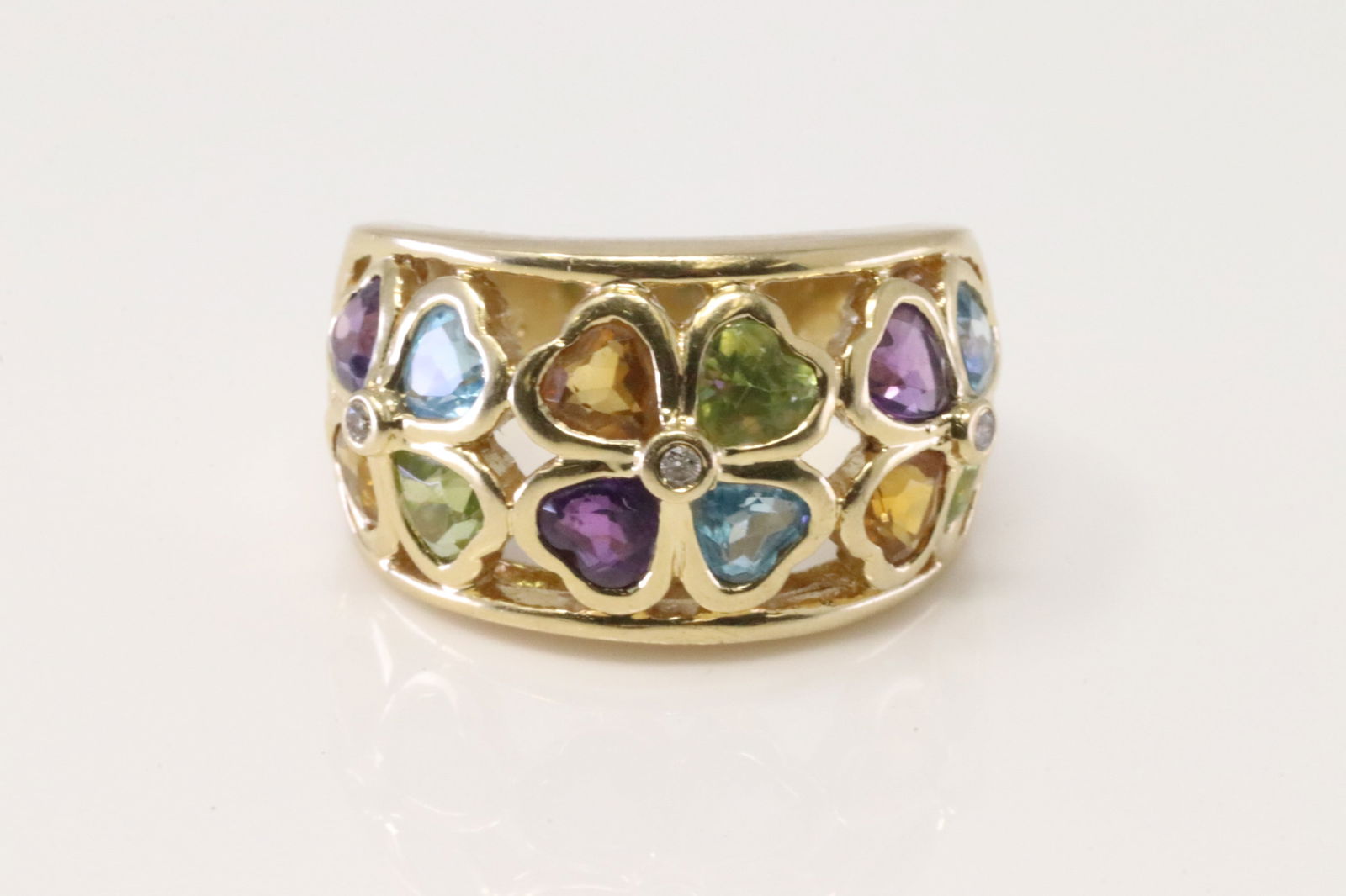 Diamond & Multi-color Gemstone Ring 14kt. Auction