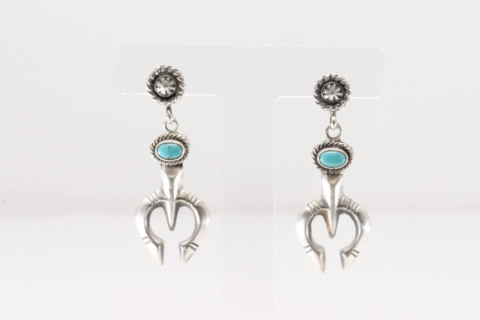Native American Navajo Sterling Silver Turquoise Naja Post / Dangling Earring's By Annie Spencer ...