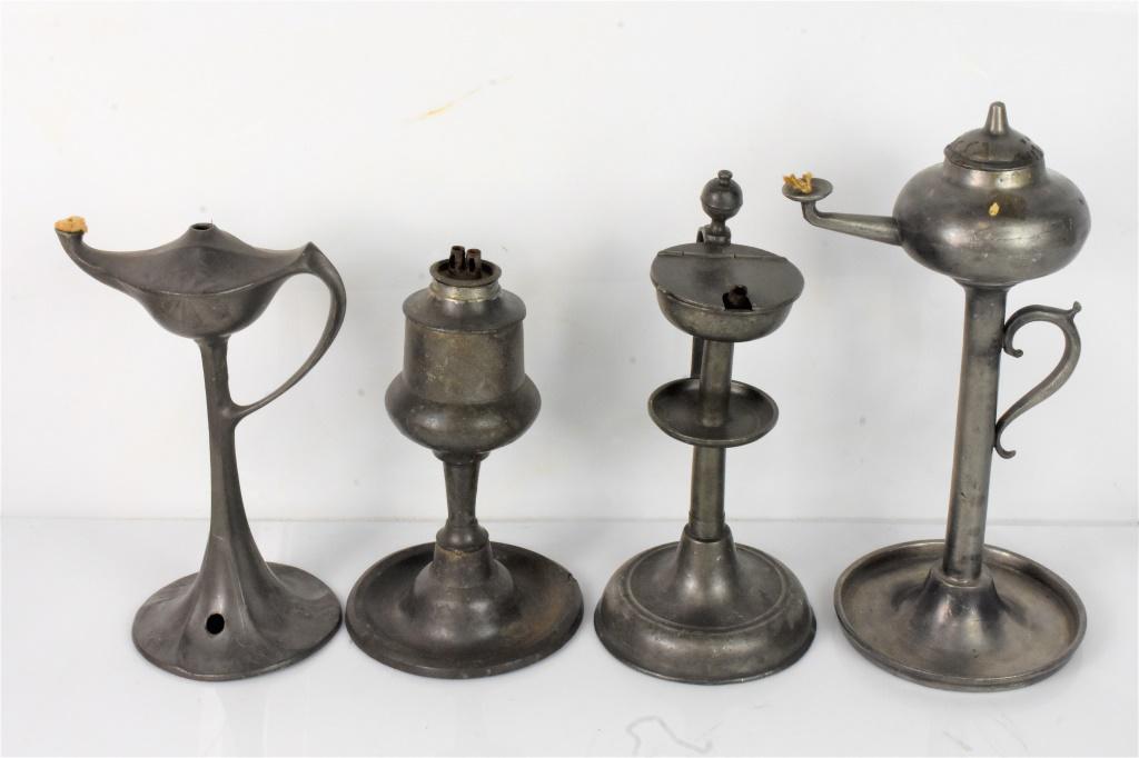 Primitive Pewter Oil Lamp Grouping