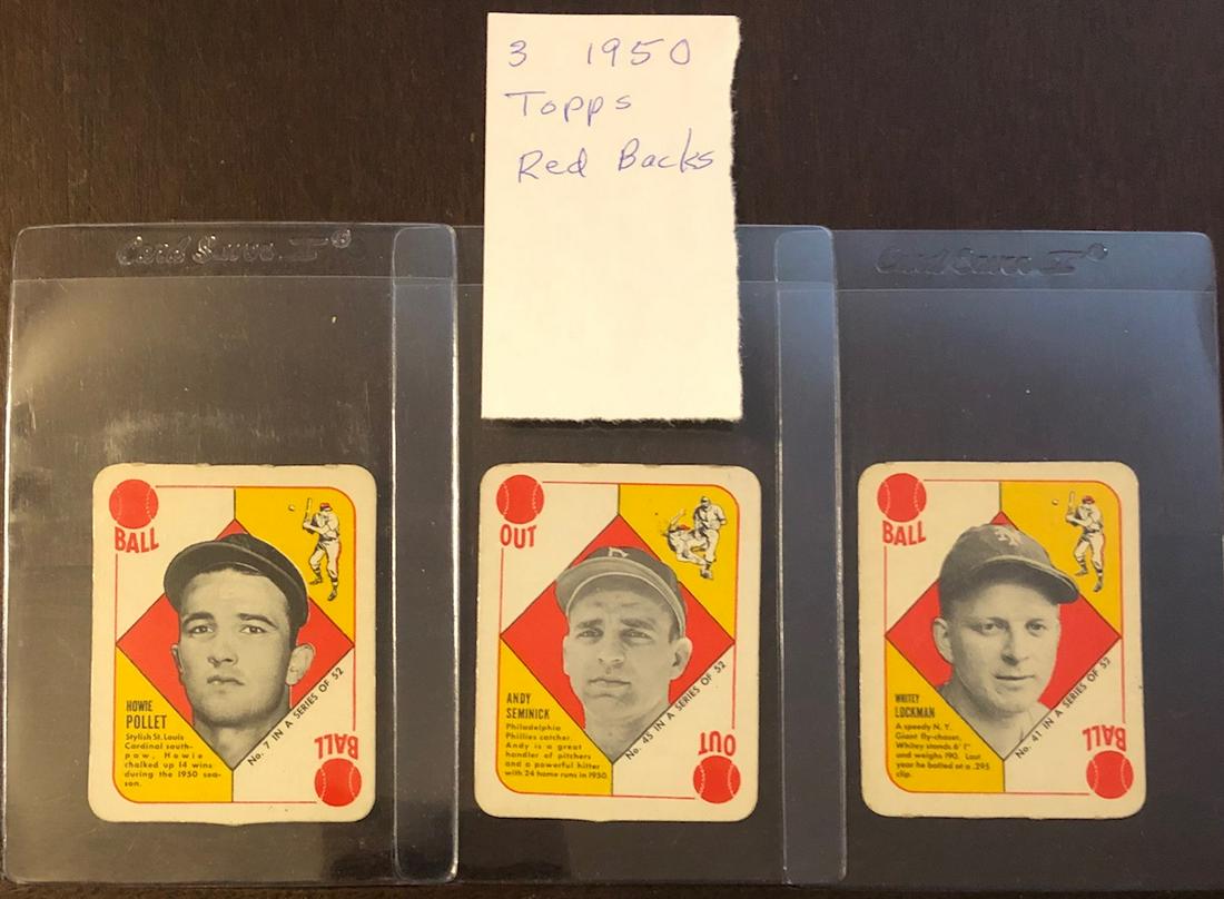 LOT 3 TOPPS 1950 "RED BACK" BASEBALL CARDS - Apr 18, 2020 | Heart Felt ...