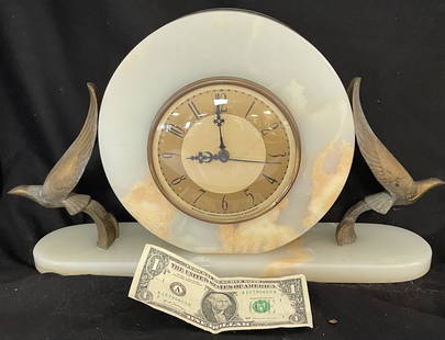 Art Deco Alabaster & Marble Mantle Clock
