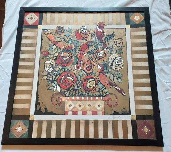 Liz Jardine Embellished Lithograph Still Life Birds And Flowers Circle ...