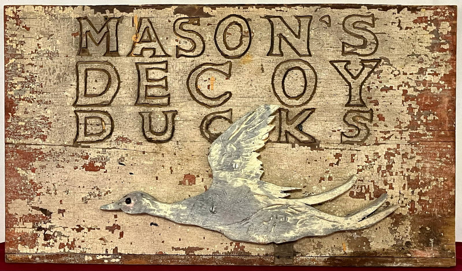 Original Mason's Decoy Ducks Carved & Painted Wooden Sign Auction