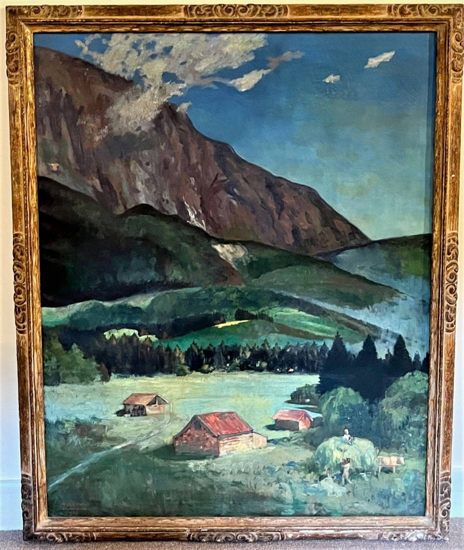 Lg. O/c Landscape Painting In Carved Wood Gilt Frame W.g. Gallowhur Auction