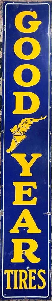 Original 8' Blue & Yellow Porcelain Goodyear Tires Sign W/ Logo Auction