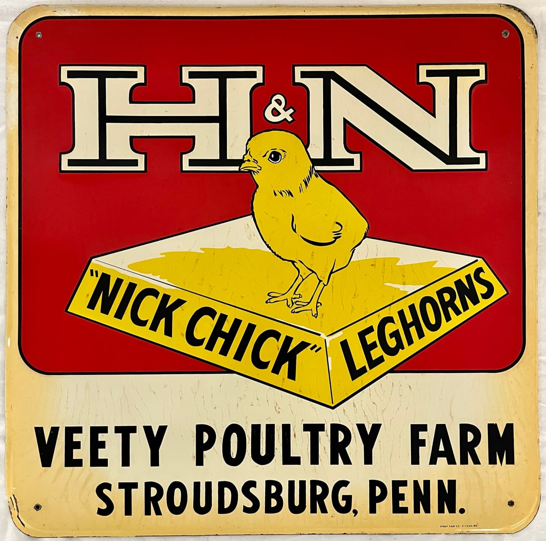 Vintage Original Metal H & N Veety Poultry Farm Leghorns Chicks Sign ...