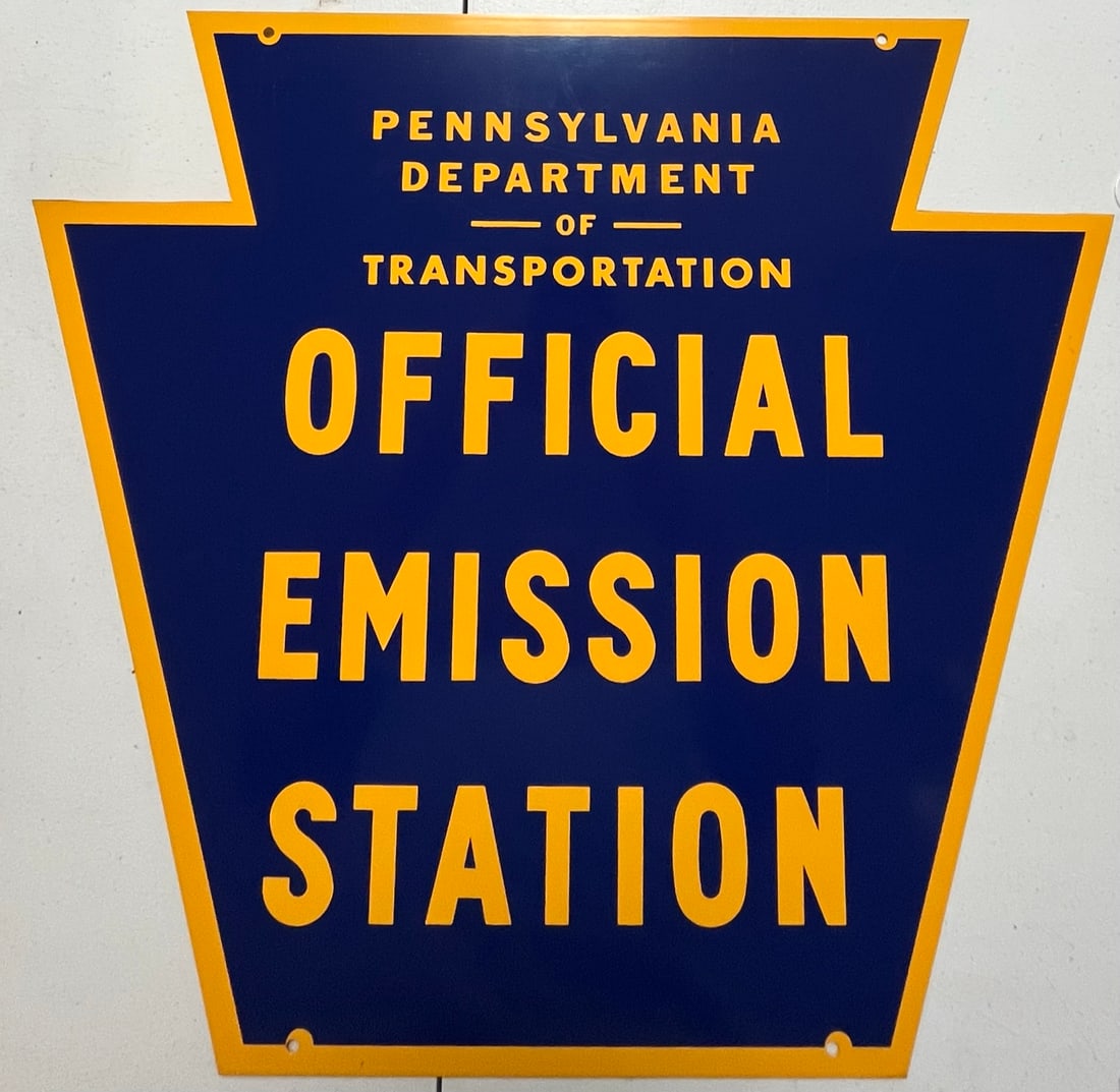 Double Sided Keystone Pa. D.o.t. Official Emission Station Sign