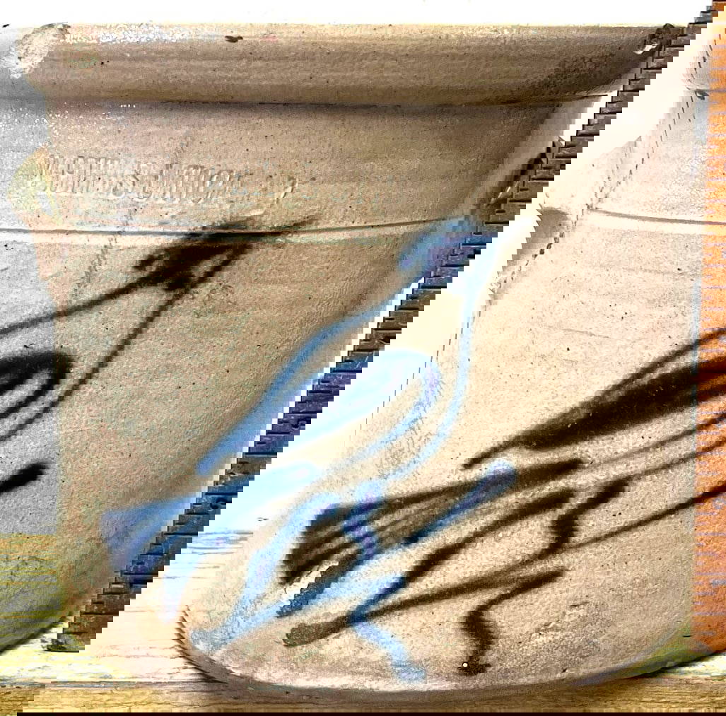 19th C. Blue Decorated 1 Gallon Stoneware Crock - Bird Auction