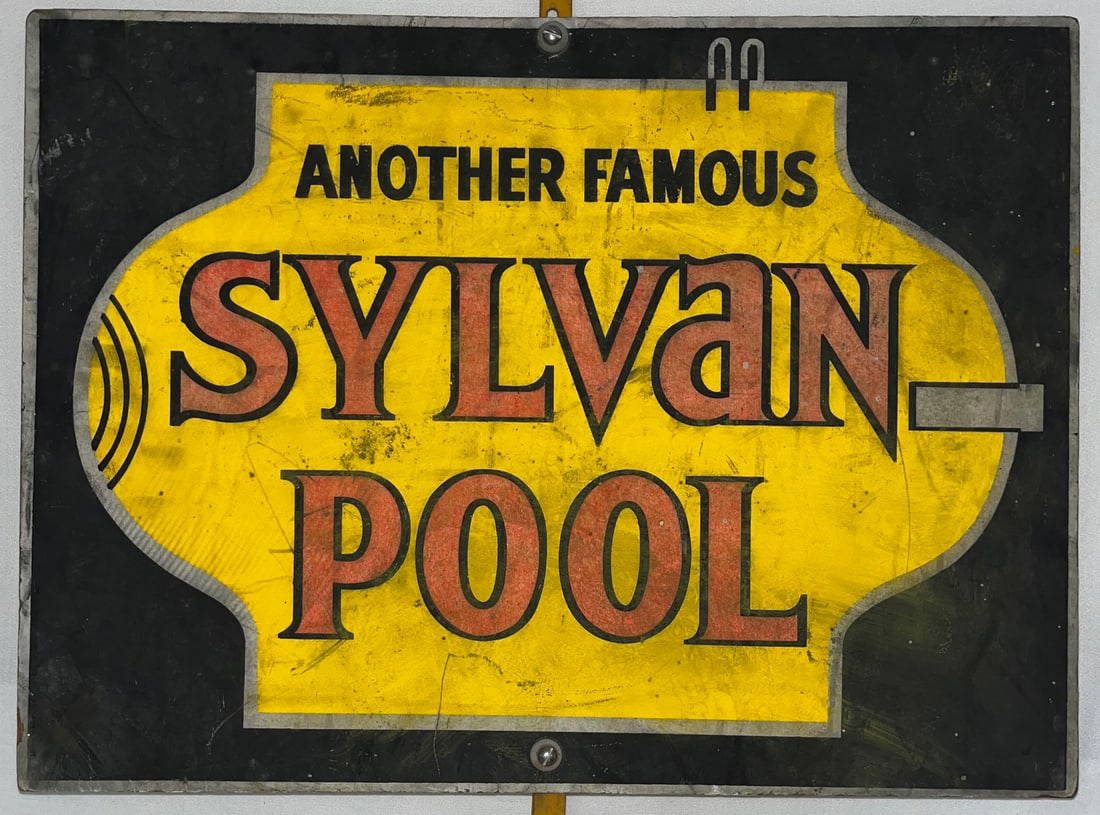 Vintage 2 Sided Metal Sign "another Famous Sylvan Pool" Auction