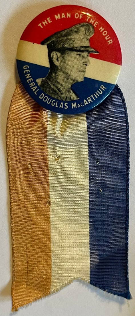 Vintage Wwii General Douglas Macarthur Pinback W/ Ribbon Auction