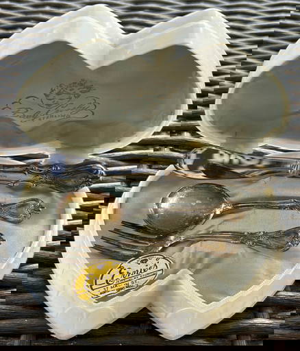 3 Piece Sterling Baby Flatware Set In Original Double Heart Box