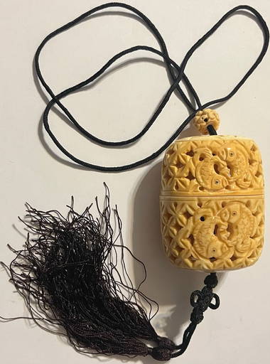 Japanese Carved Bone Inro With Koi Fish