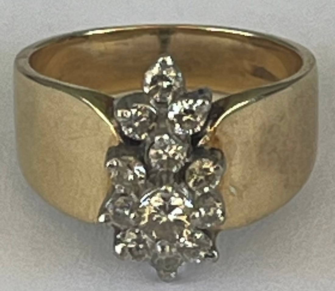 Vintage 14k Yellow Gold & 13 Diamond Cluster Ring, Size 5, 6.22 Grams ...