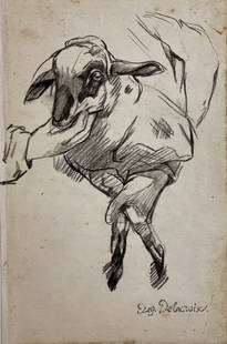 Eugene Delacroix Drawing On Paper (style Of)