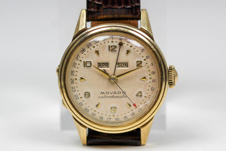 Vintage Movado Calendomatic Calendar Wristwatch In 14k