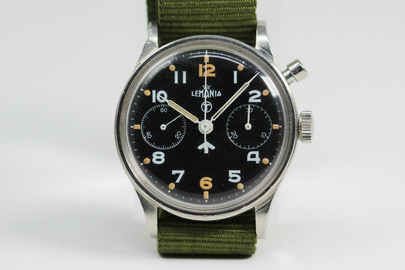 Vintage Lemania Military Chronograph Wristwatch