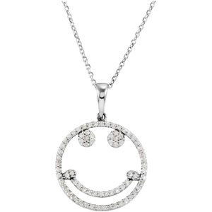 14k White Gold Necklace Diamond Smiley Face Chain