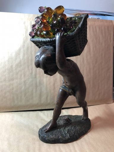 Antique Charles Perron 10" Bronze Grape Cherub Statue.