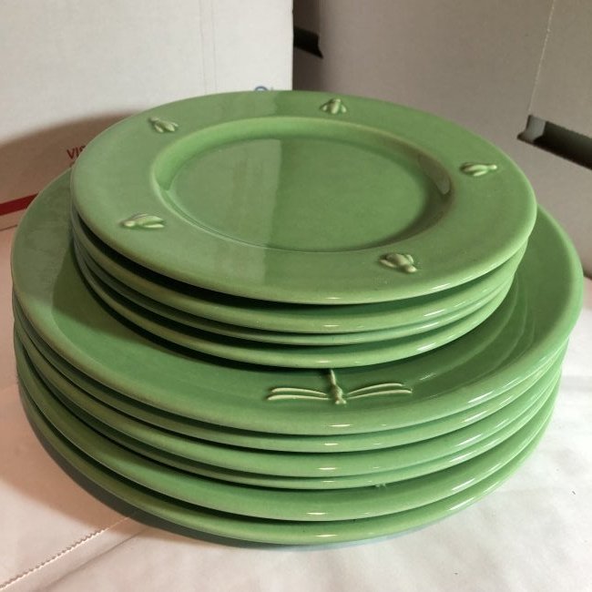 Vintage Varages Cigale Green 4 Salad & 6 Dinner Plates