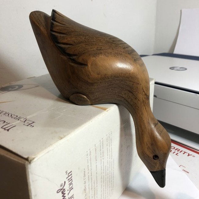 Vintage Hand Carved Shelf Duck Decoy 12" Long Preowned