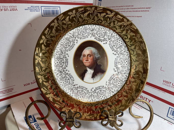 Vtg Capsco George Washington 22k Gold Border Plate