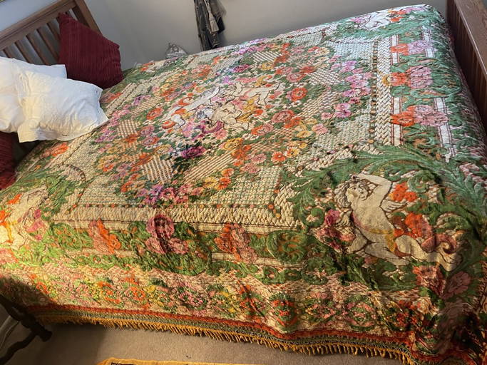 Wonderful 1940's Italian Velvet Cherub Tapestry Fringed Bedspread ...