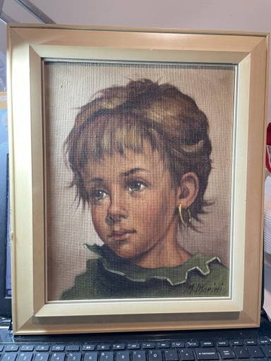 Vintage M. Marini Gypsy Children Series Oil On Canvas In A Teak Wood ...