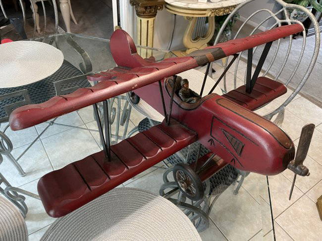 Vintage Large Wooden Carved Biplane W/red Baron Fighter Pilot 30" Wide ...
