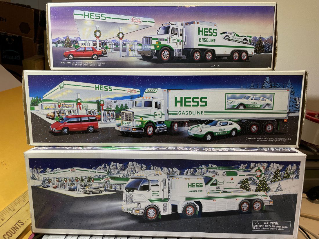 3-hess Trucks New In Original Boxes Receive All That Is Pictured. Auction
