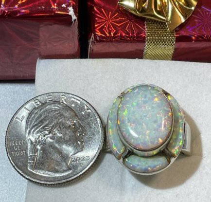 Vintage Navajo Signed "ted Ott" Large Opal Sterling Silver Cocktail Ring Size 7.75 Preowned Auction