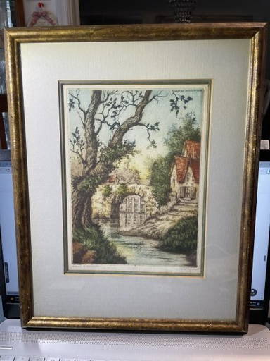 Vtg Colored Camilla Lucas Boyer Etching French Framed Signed 11.5" X 14 ...