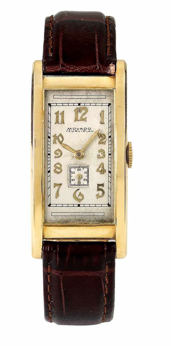 131: Movado Curviplan Rectangular Watch 18K ca 1940s