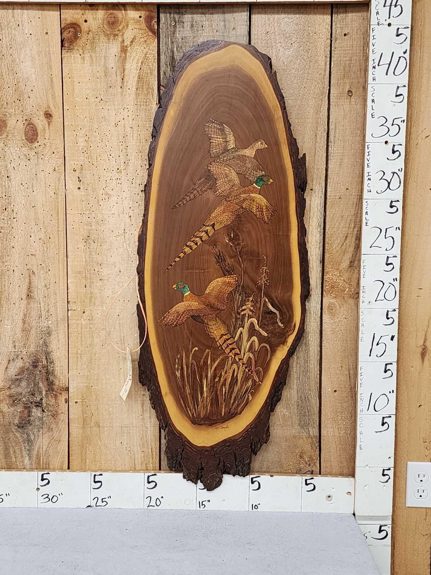 Hand Painted Pheasant Scene On Live Edge Walnut Plaque Auction