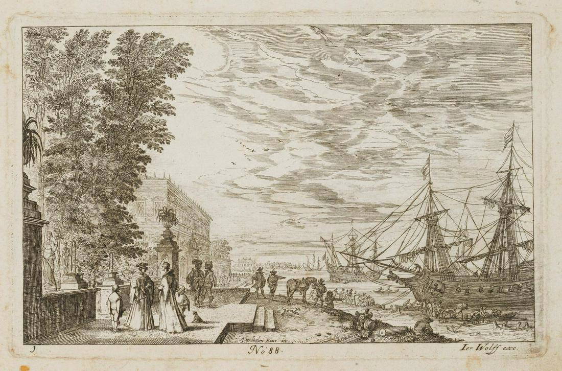 I. Major (*1576) After Baur (*1607), Harbour Promenade W. Warships ...