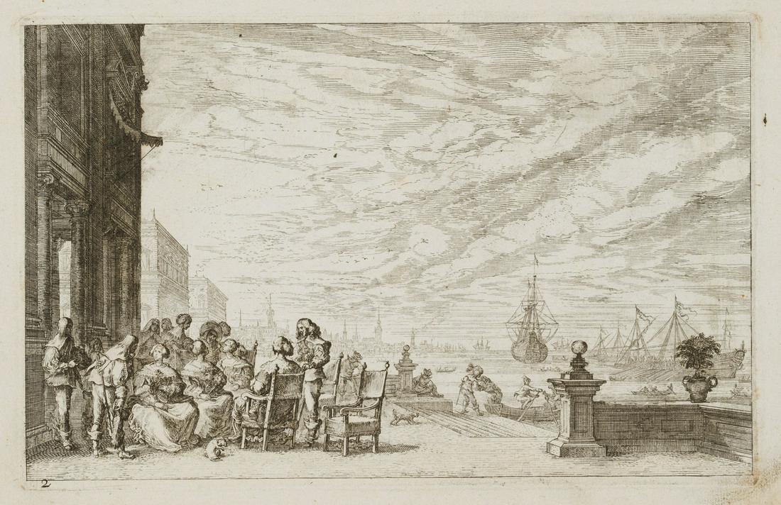 I. Major (*1576) After Baur (*1607), Ital. Harbour View With Noblemen ...