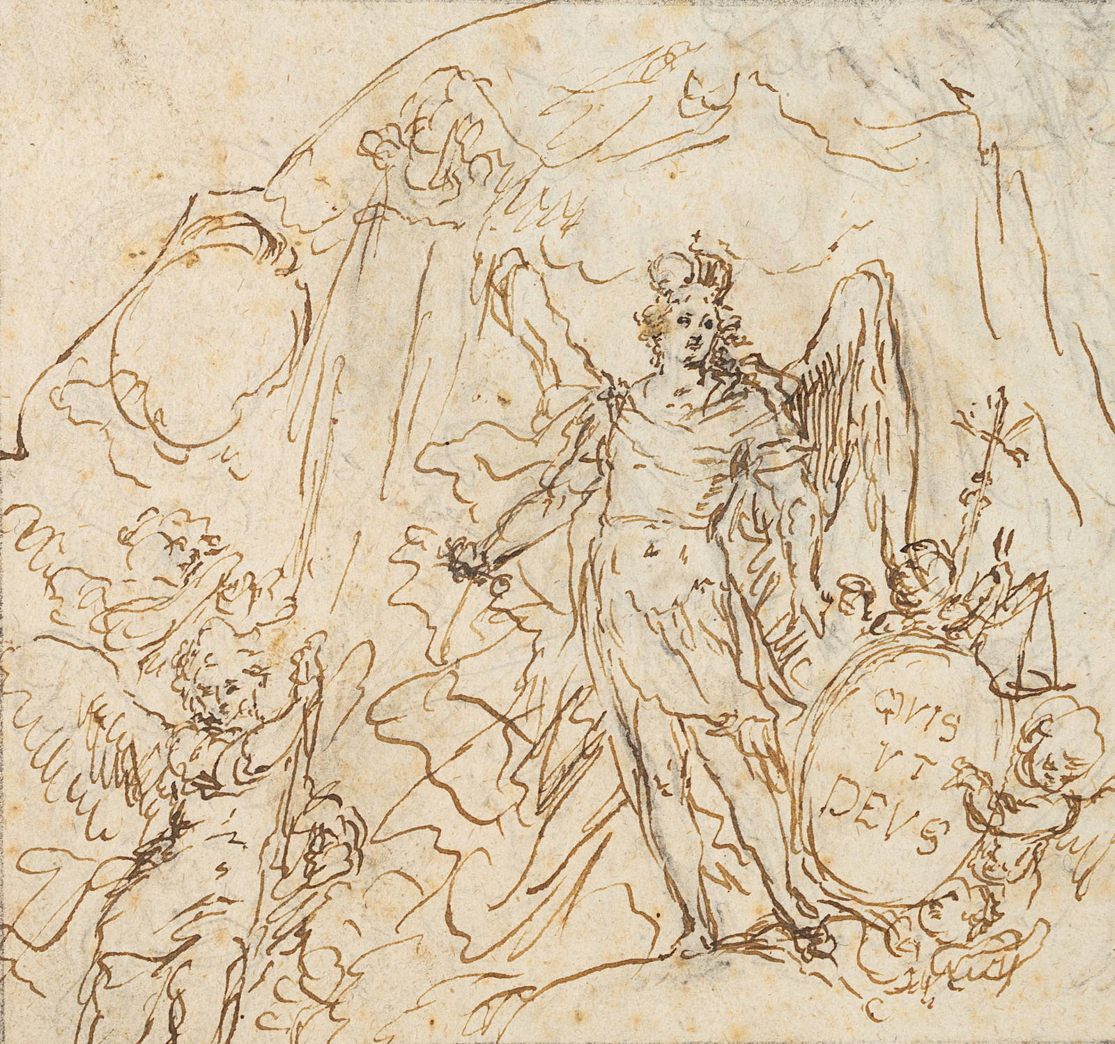 M. Schmidt (1718-1801), Archangel Michael, Pen Drawing Auction